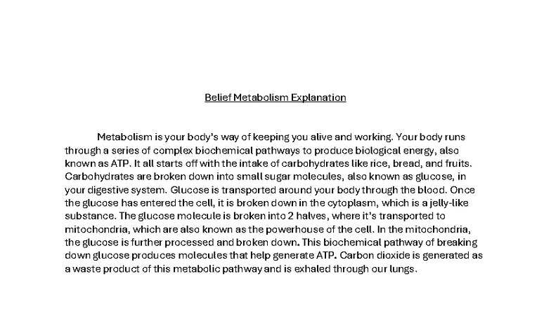 Metabolism Explained: ATP Production & Glucose Breakdown - Studocu
