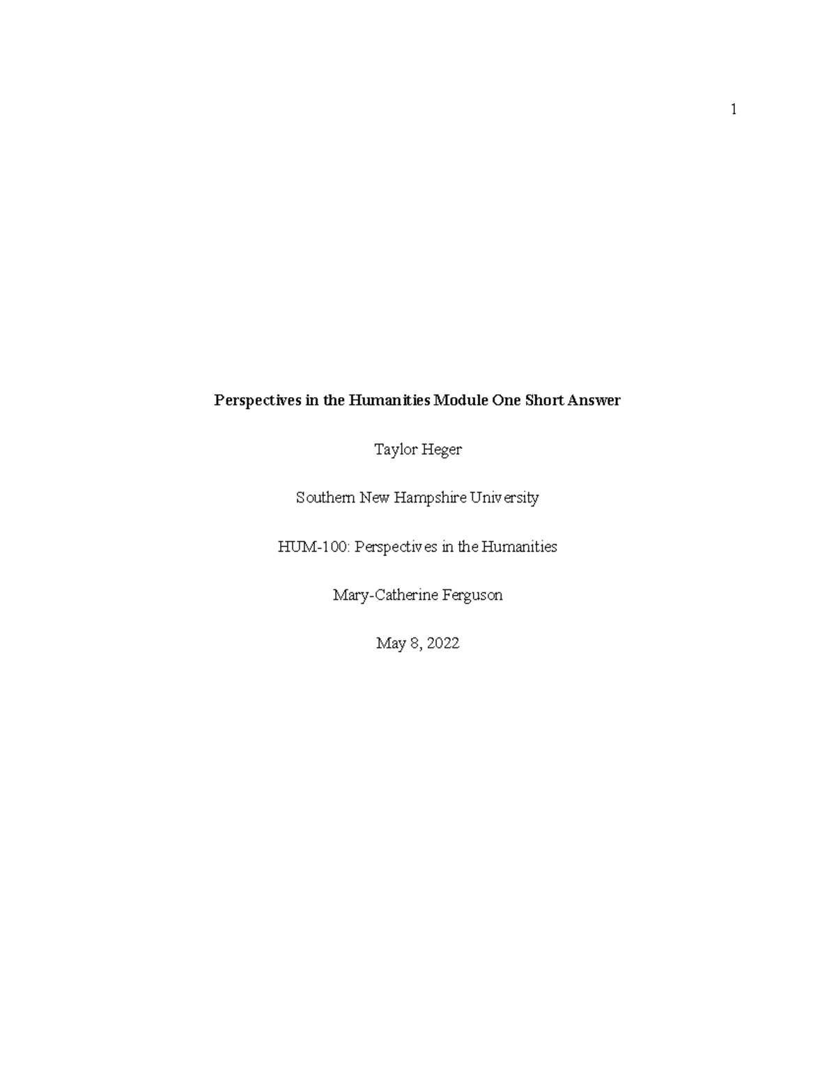HUM 100 Module One Short Answer: Cultural Perspectives Explained - Studocu