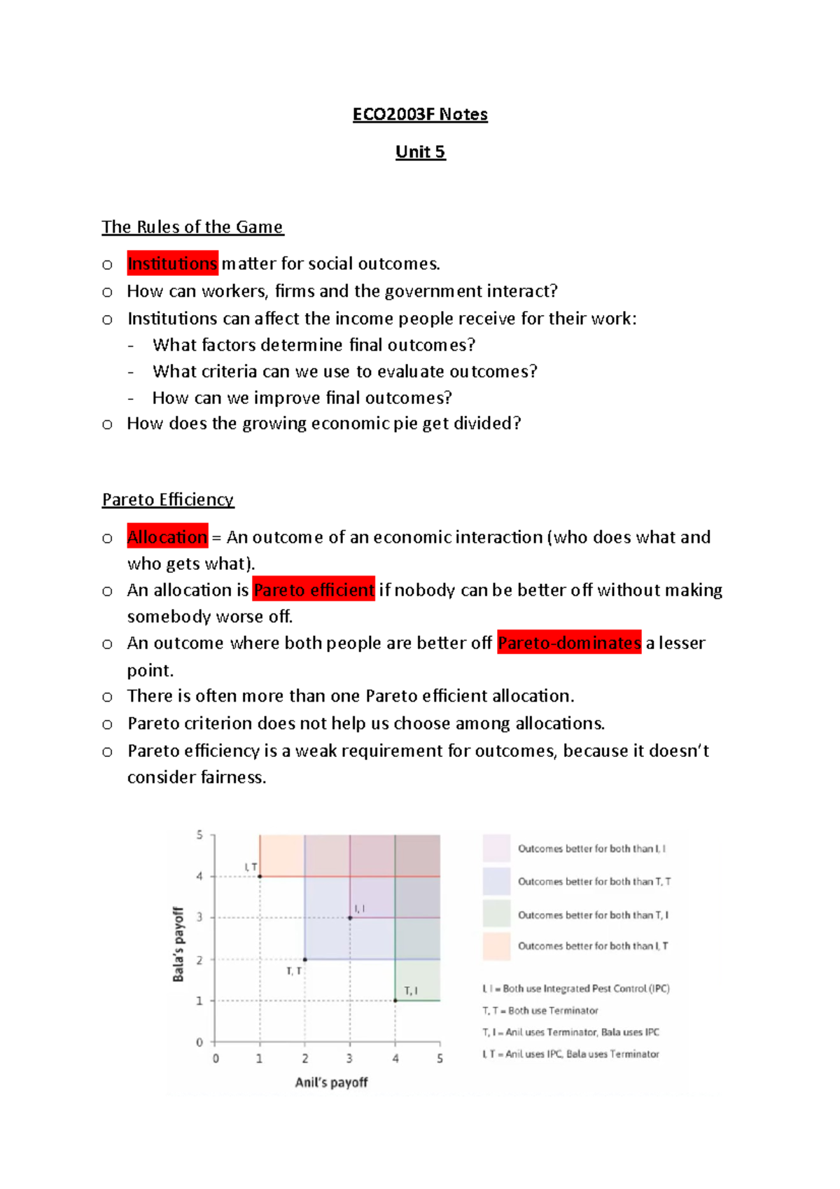 ECO2003 F unit 5 notes - ECO2003F Notes Unit 5 The Rules of the Game o ...