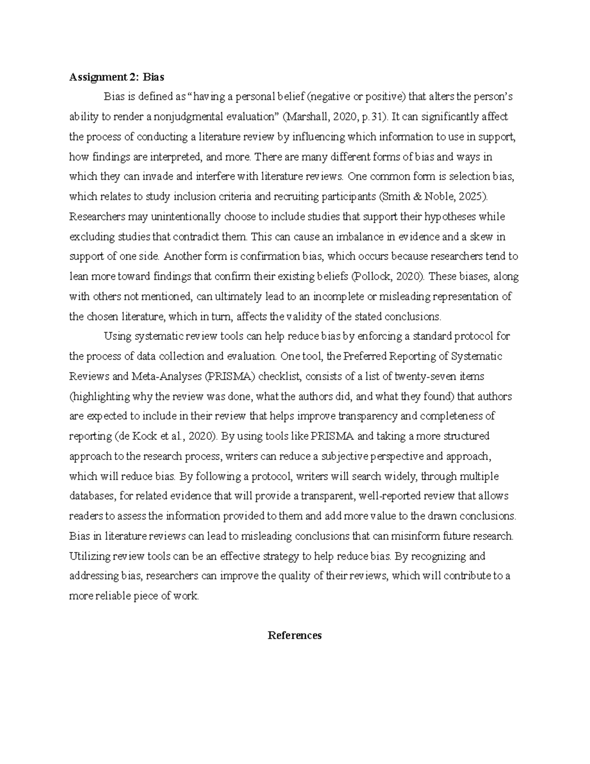 Essay 2: Identifying Bias in Literature Reviews and Its Impact - Studocu