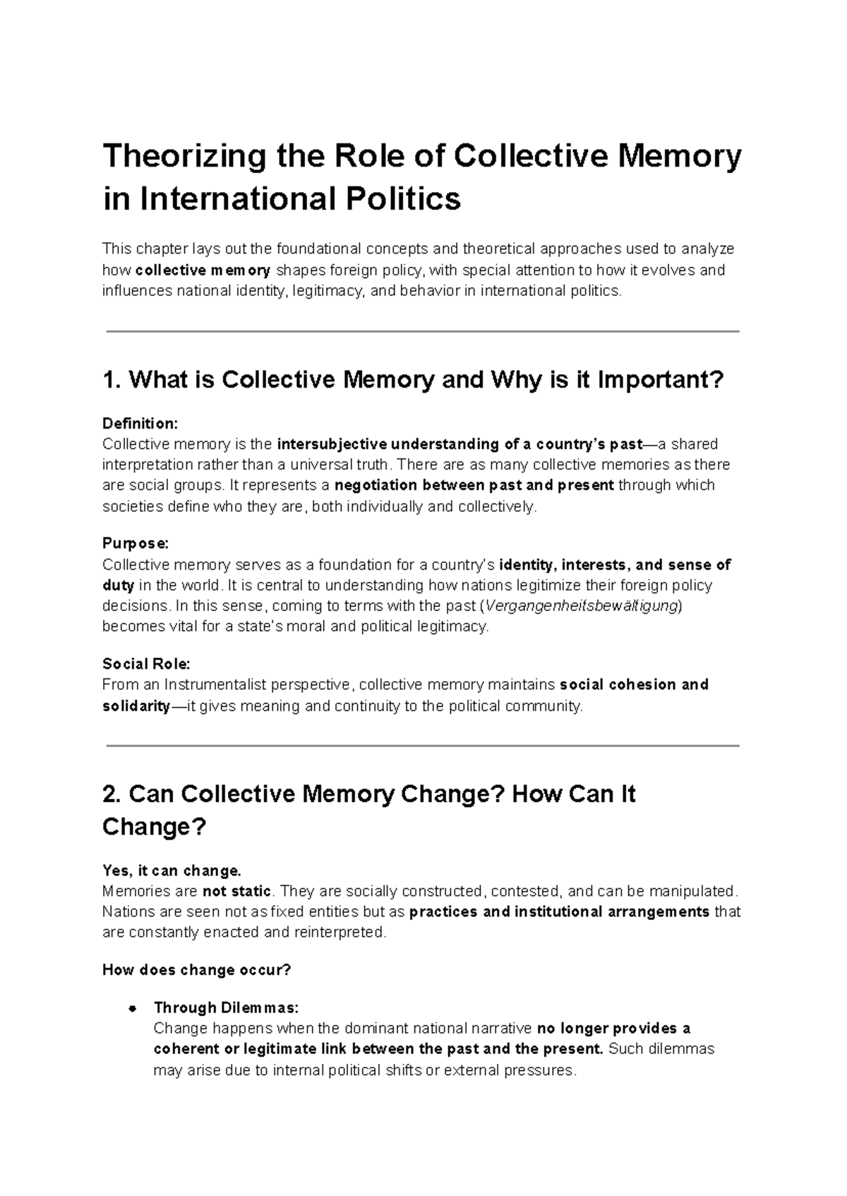 Collective Memory in International Politics: Theoretical Insights and ...