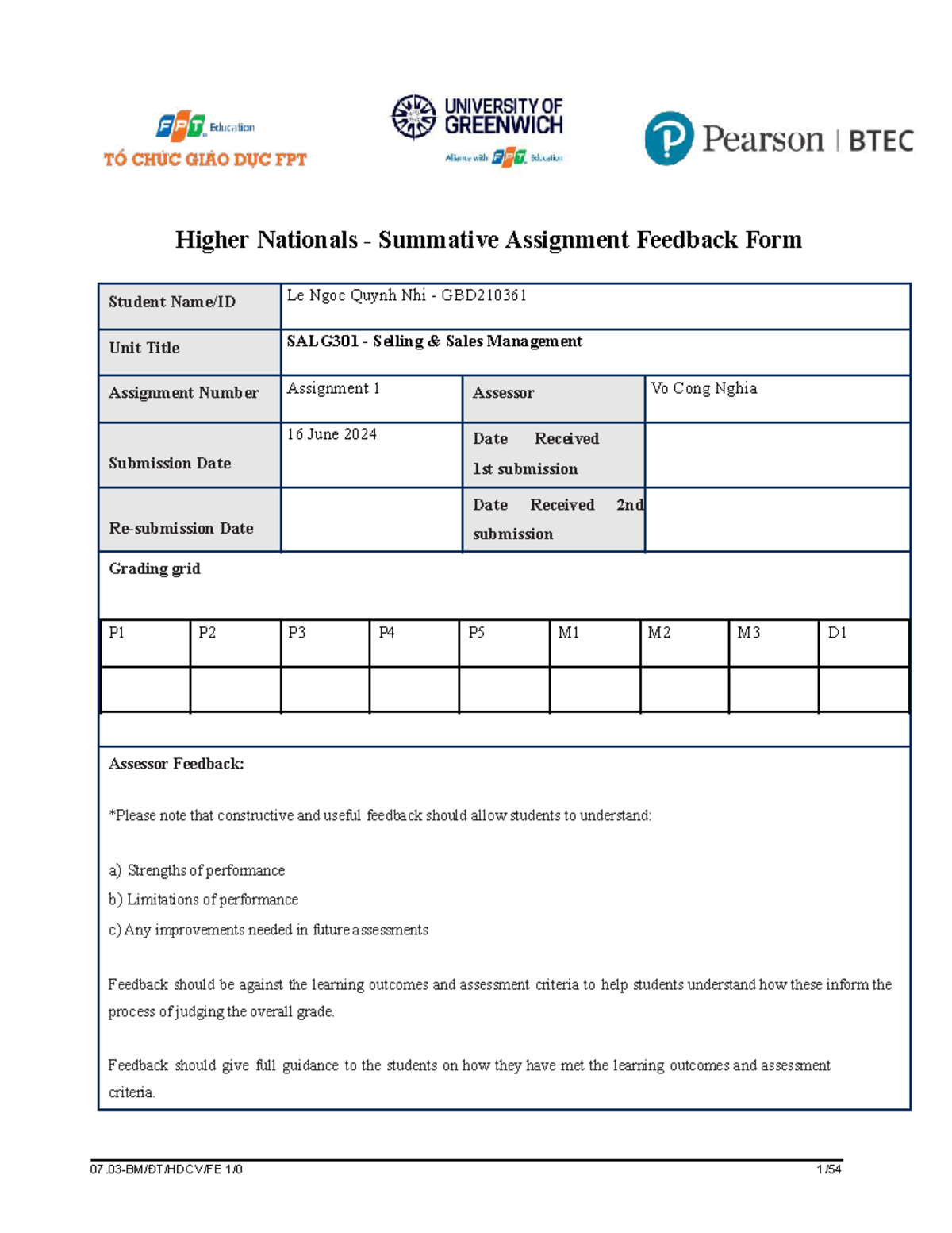 5131 GBD1101 ASM1 Le Ngoc Quynh Nhi - Higher Nationals - Summative ...