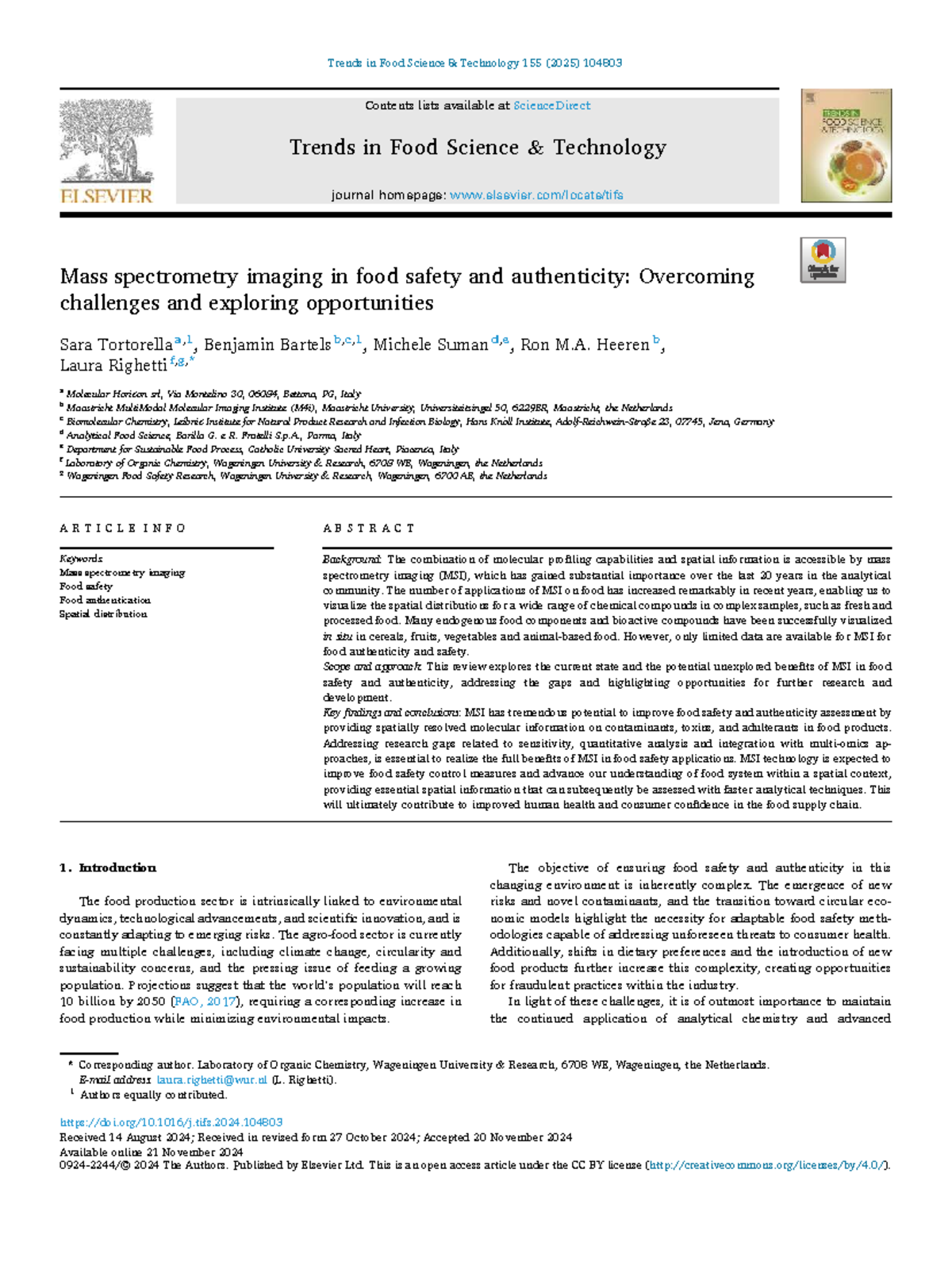 Mass Spectrometry Imaging in Food Safety & Authenticity: Challenges ...