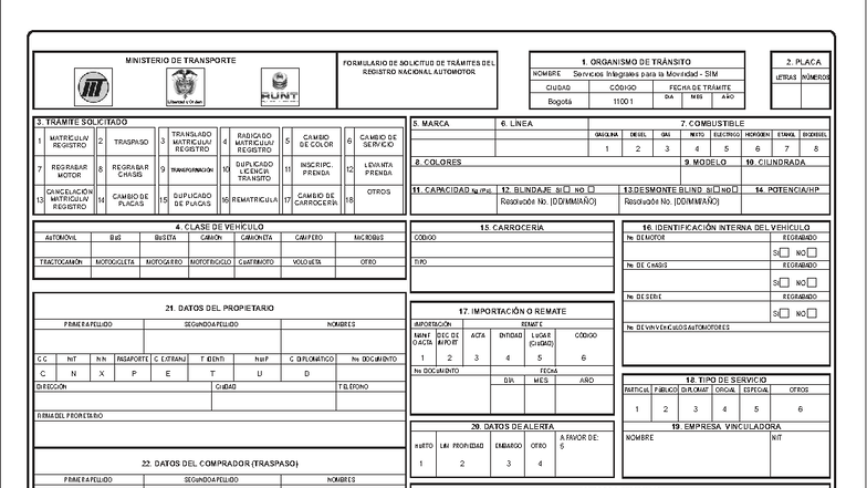 Formularios RUNT - nada - MINISTERIO DE TRANSPORTE FORMULARIO DE ...