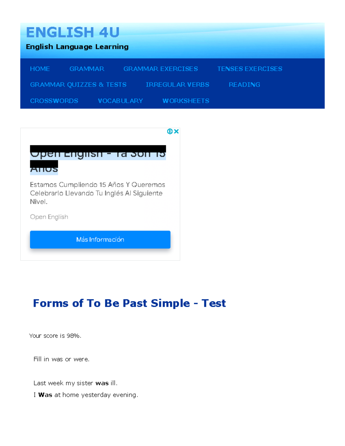 ENGLISH 4U Grammar Exercises: Forms of To Be & Past Simple - Studocu