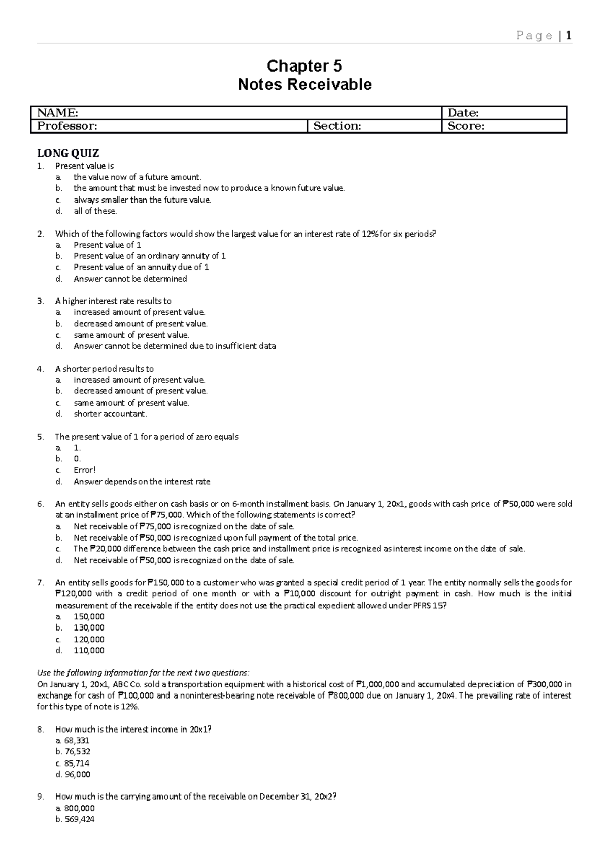 QUIZ Chapter-5 Notes- Receivable IA-1 2020- Edition - Chapter 5 Notes ...