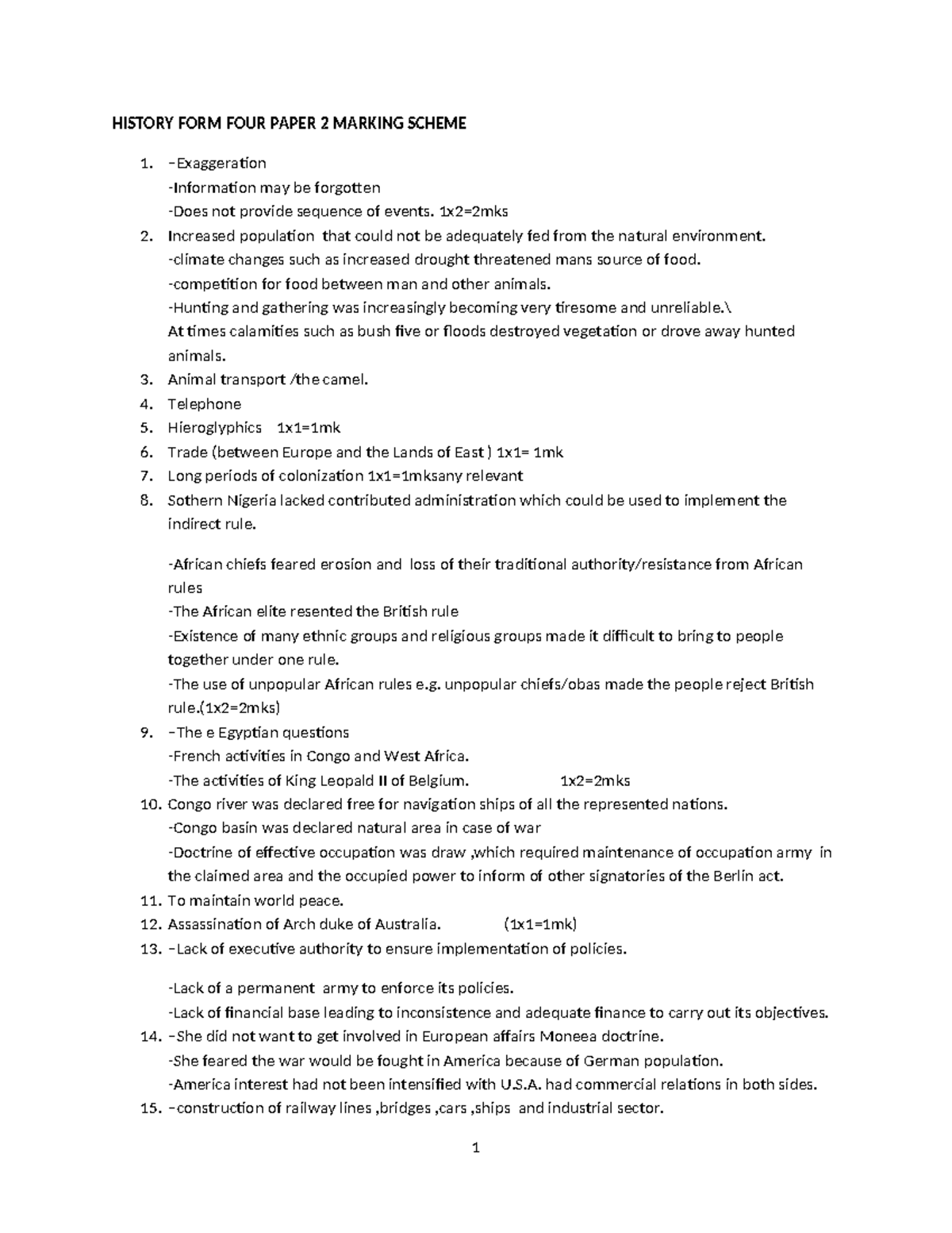 History FORM 4 - HISTORY FORM FOUR PAPER 2 MARKING SCHEME –Exaggeration ...