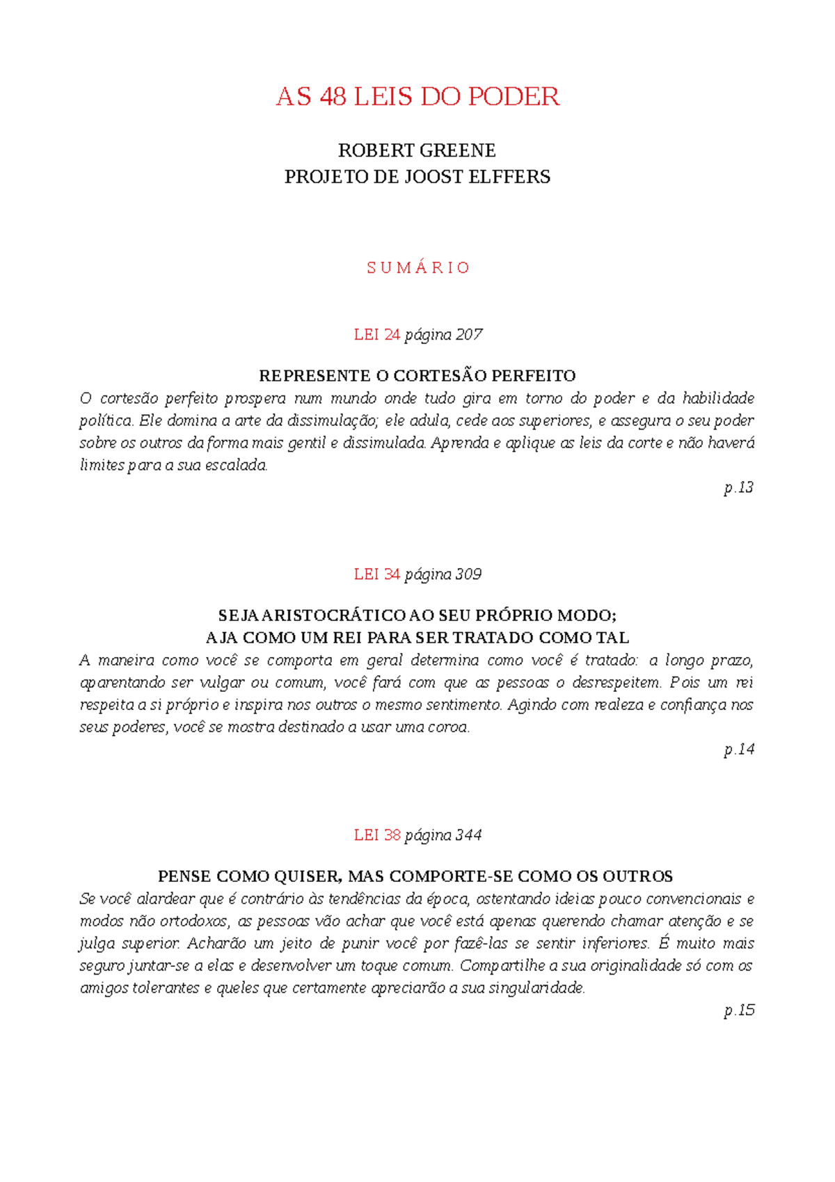 AS 48 LEIS DO PODER - RESUMO E ANÁLISE DE ROBERT GREENE - Studocu