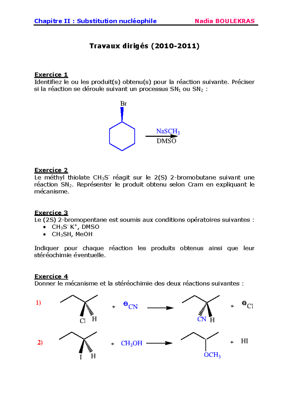 Td Substitution Nucléophile : Exercice et Mécanismes SN1/SN2 - Studocu