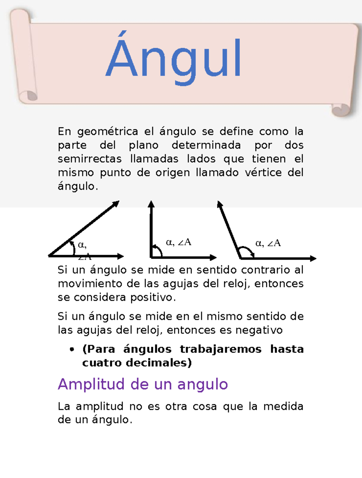Angulos - En geométrica el ángulo se define como la parte del plano ...
