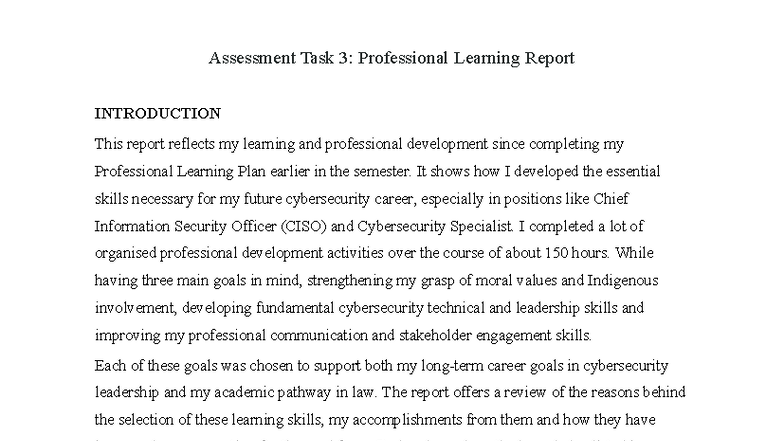 Assessment Task 3: Professional Learning Report on Cybersecurity Skills ...