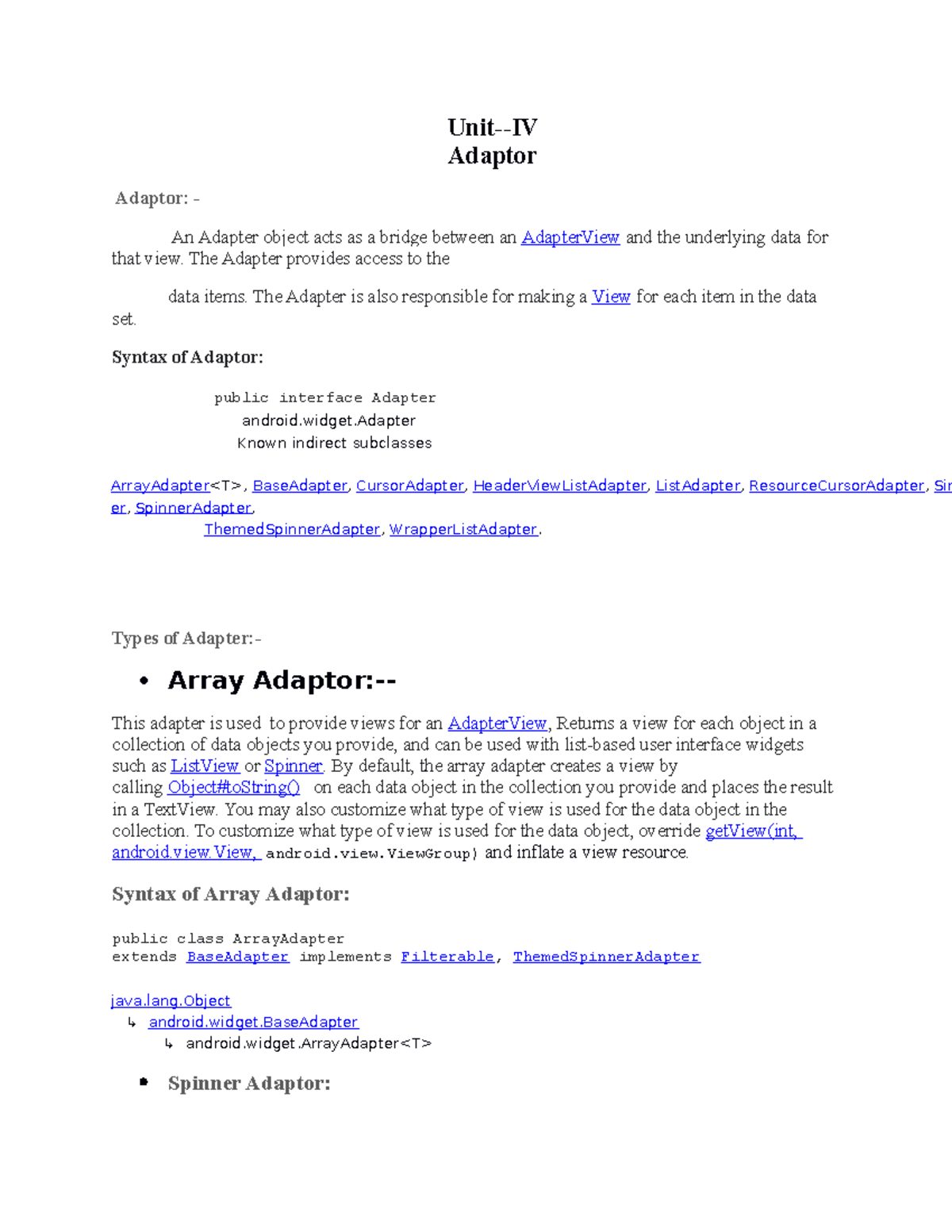 Unit-4 MAD: Overview of Adaptor Classes and Their Syntax - Studocu