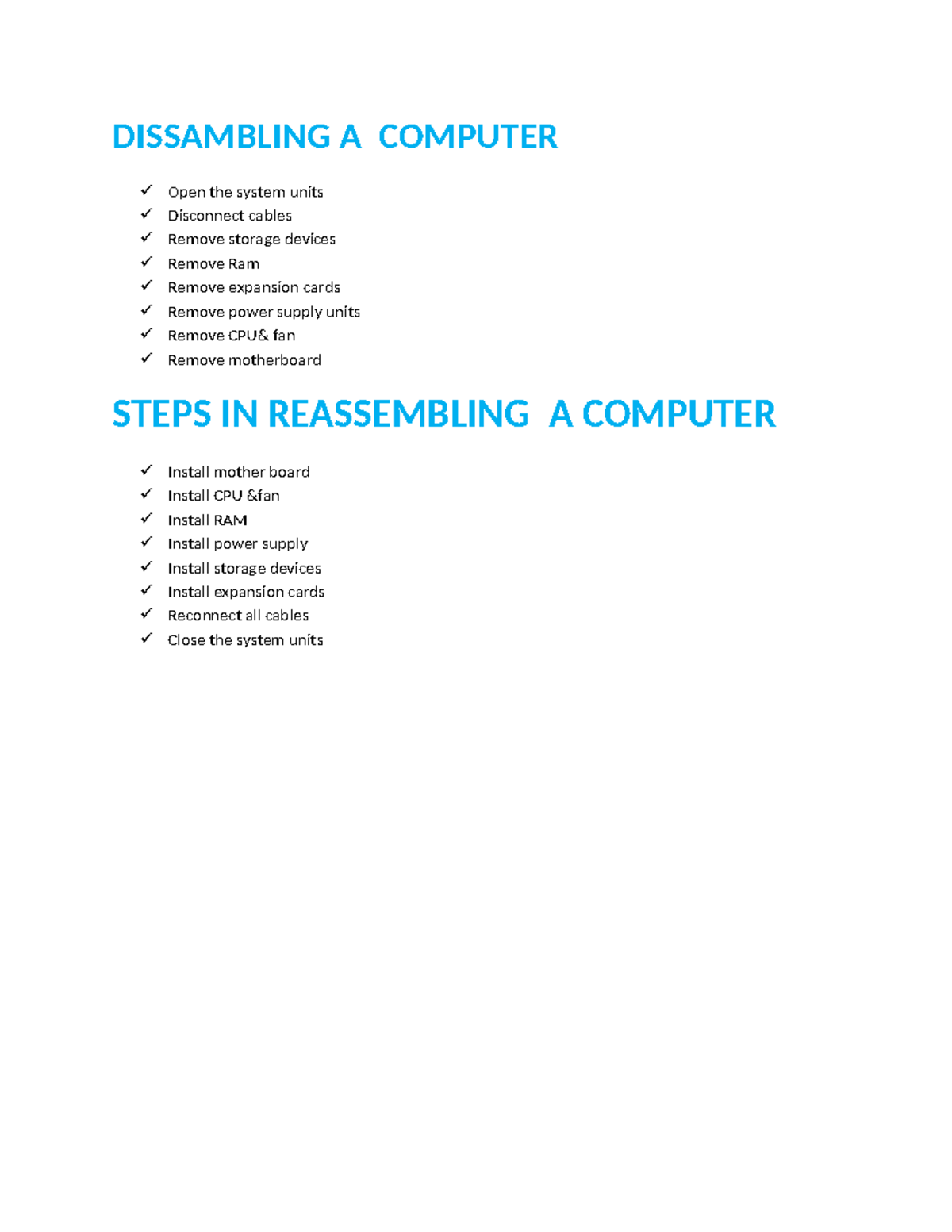 Dissambling A Computer - DISSAMBLING A COMPUTER Open the system units ...