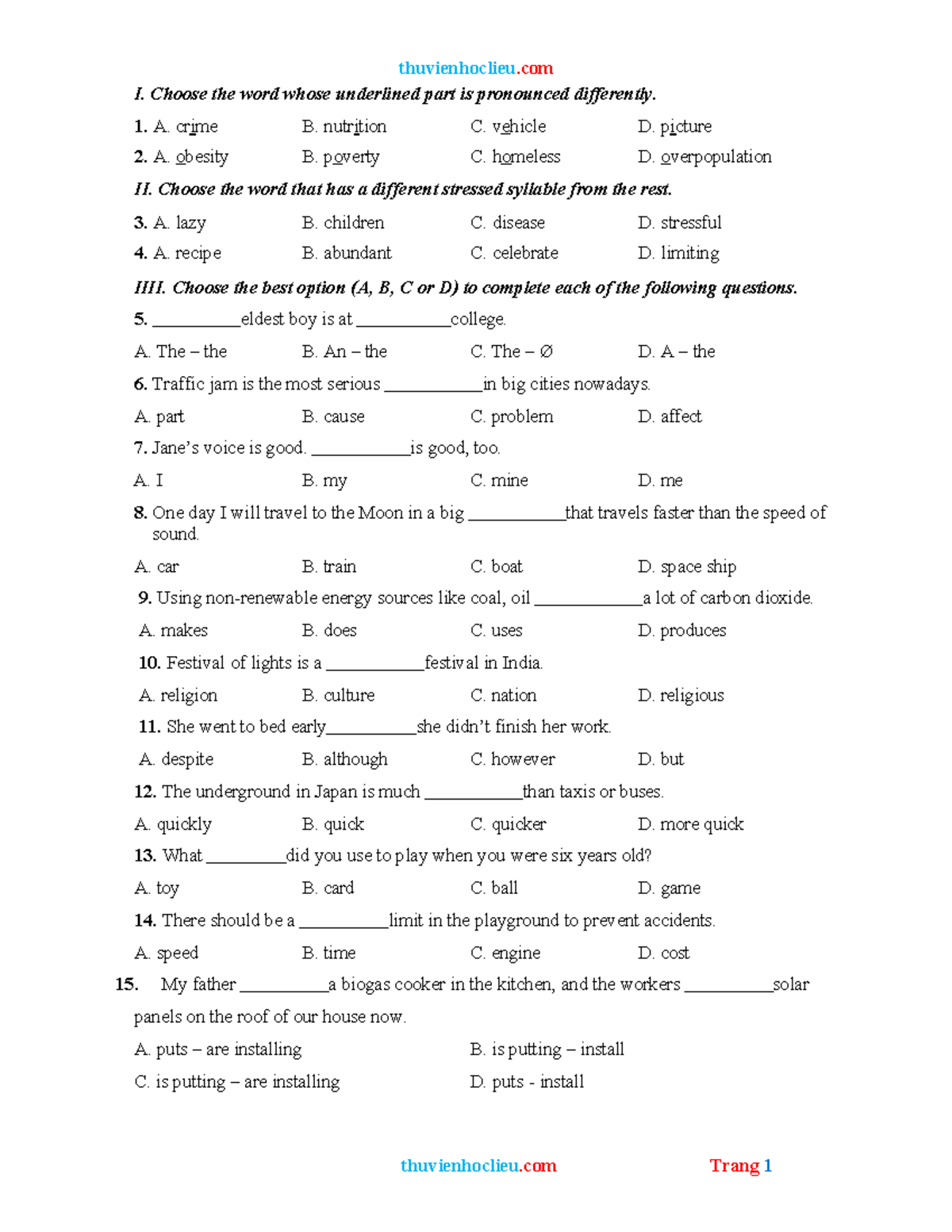 Luyentap - Pronunciation & Stress Patterns Quiz - Studocu