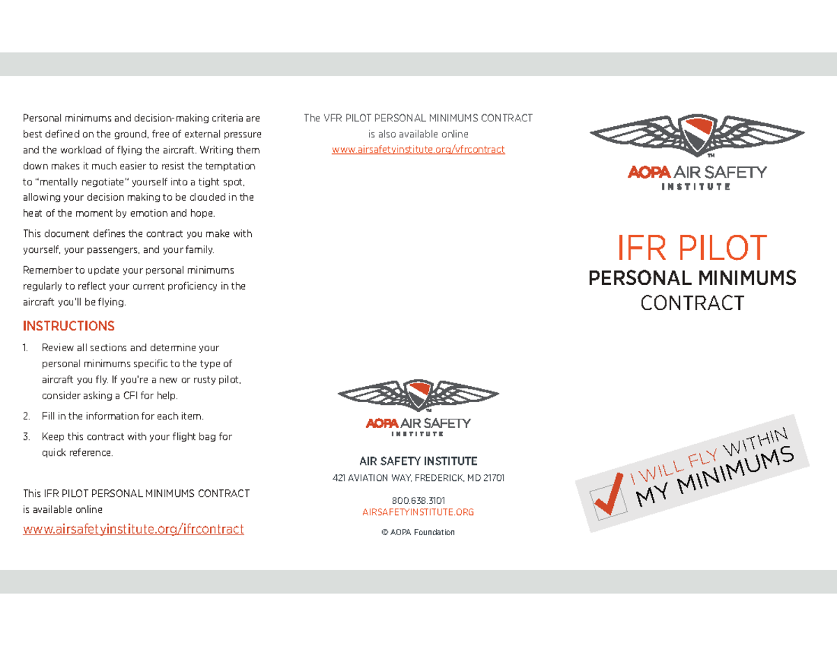 Personal Minimums Contract for IFR Pilots - Studocu