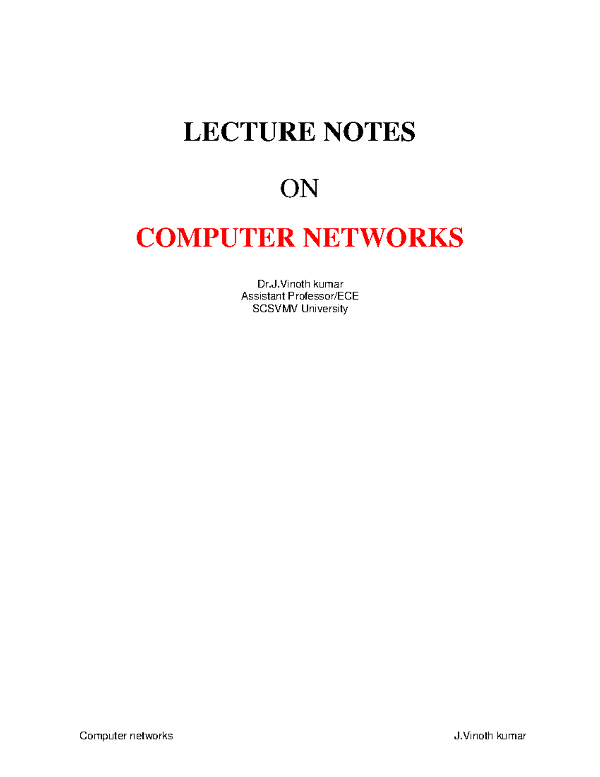 Computer Networks Comp Notes - LECTURE NOTES ON COMPUTER NETWORKS Dr.J ...