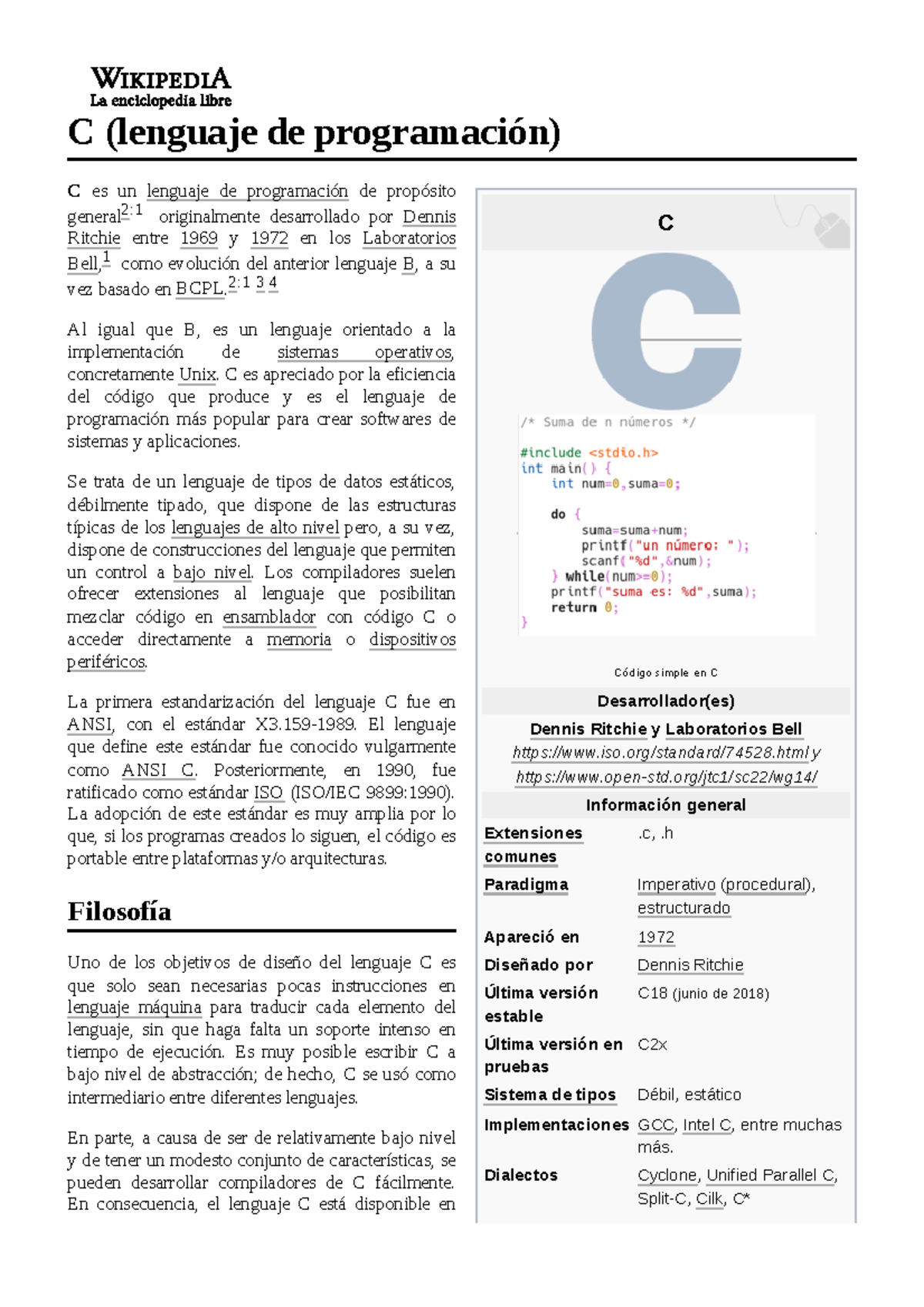 C (lenguaje de programación) - C Código simple en C Desarrollador(es ...