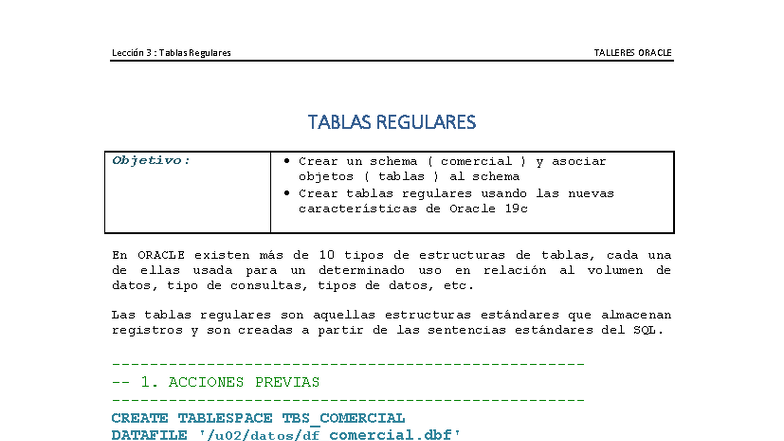 Lección 03: Creación de Tablas Regulares en Oracle 19c - Studocu