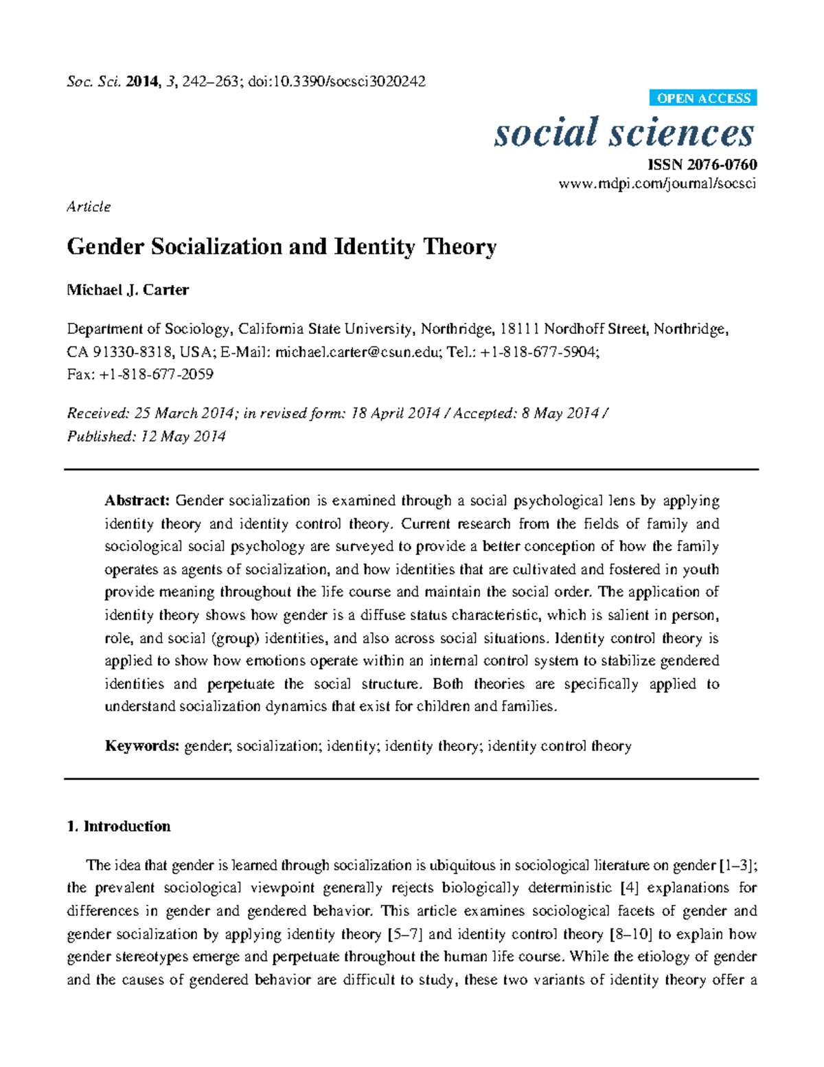 Soc. Sci. 2014: Gender Socialization & Identity Theory Insights - Studocu