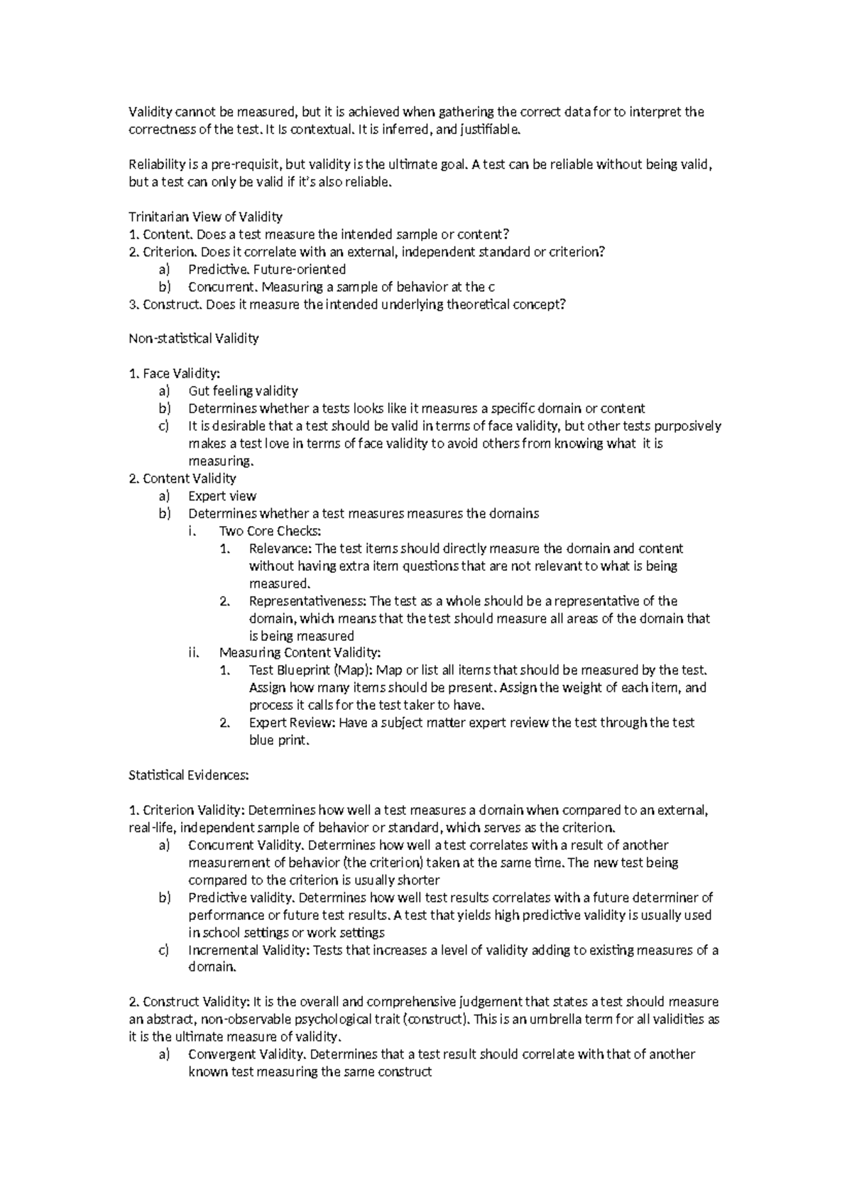 Psych Assessment - Validity and Reliability Overview - Studocu