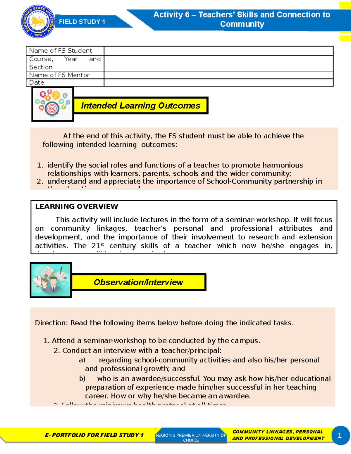 FS1-Activity-6 - FS1 ACTIVITY 6 - FIELD STUDY 1 E- PORTFOLIO FOR FIELD ...