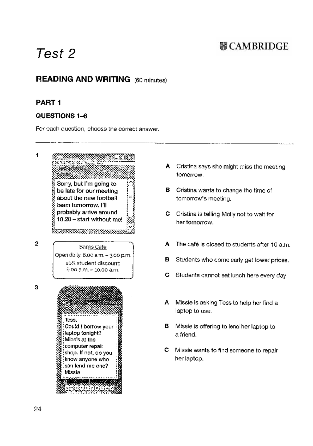 CAMBRIDGE Test 2 READING AND WRITING Practice Questions - Studocu