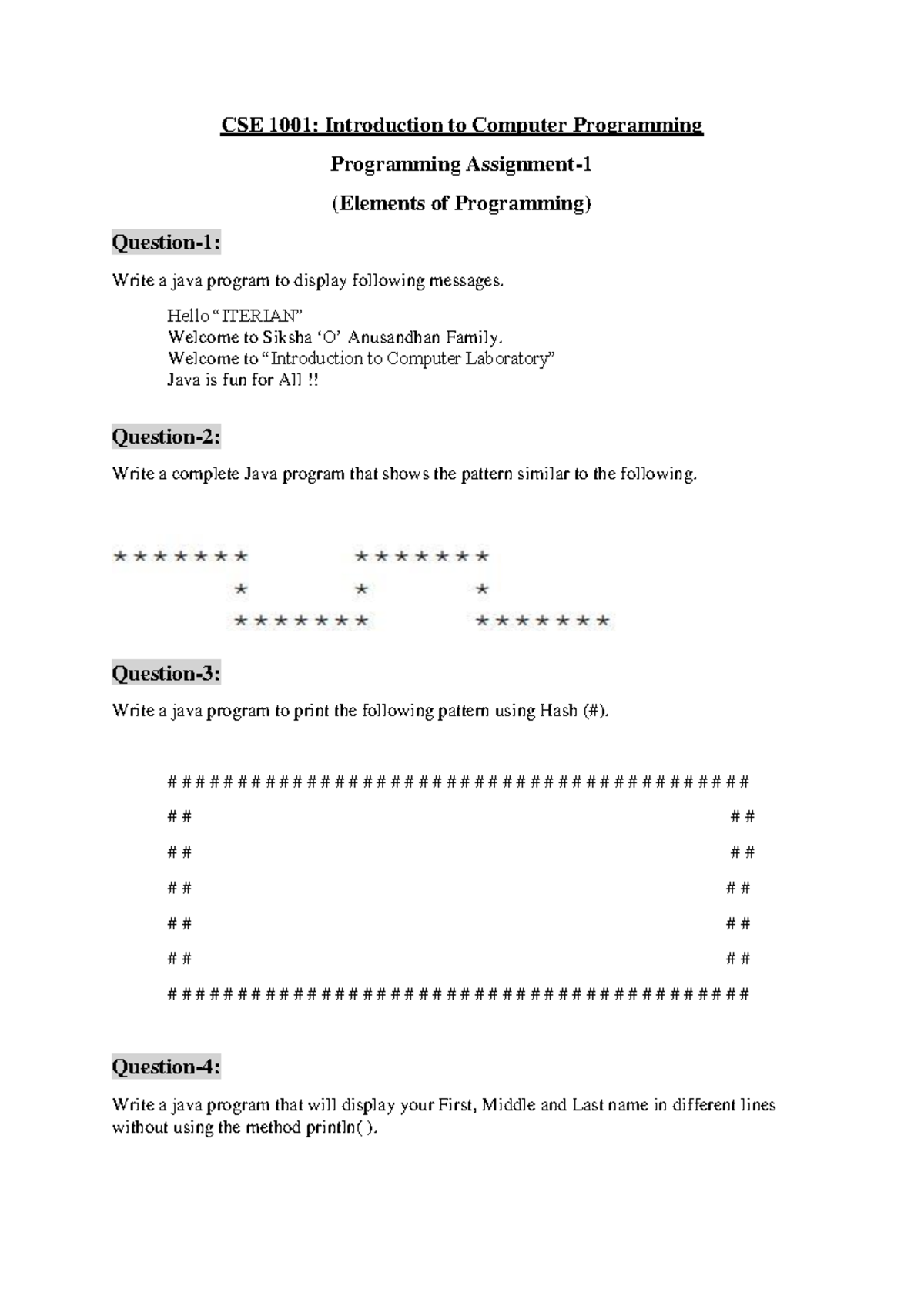 Programming Assignment 1 - CSE 1001: Introduction to Computer Programming Programming Assignment ...