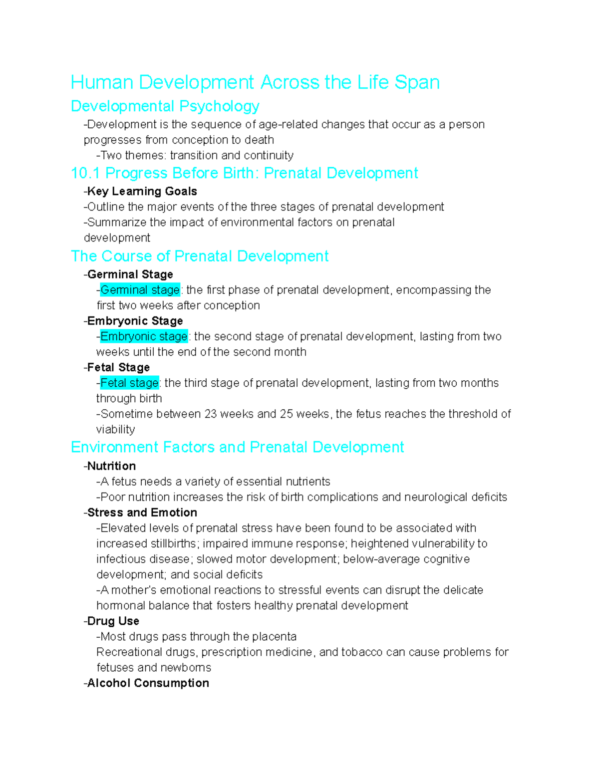 PSYC 202 Chapter 10 - Human Development Across the Life Span Insights ...