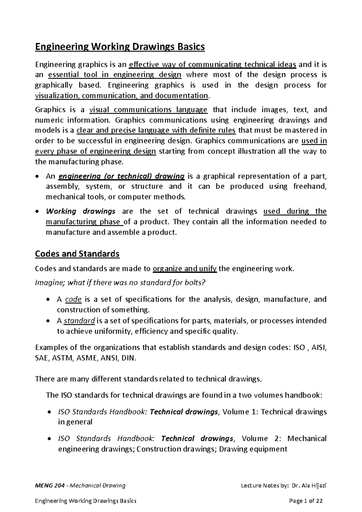 MENG 204 Engineering Working Drawings Basics Lecture Notes - Studocu