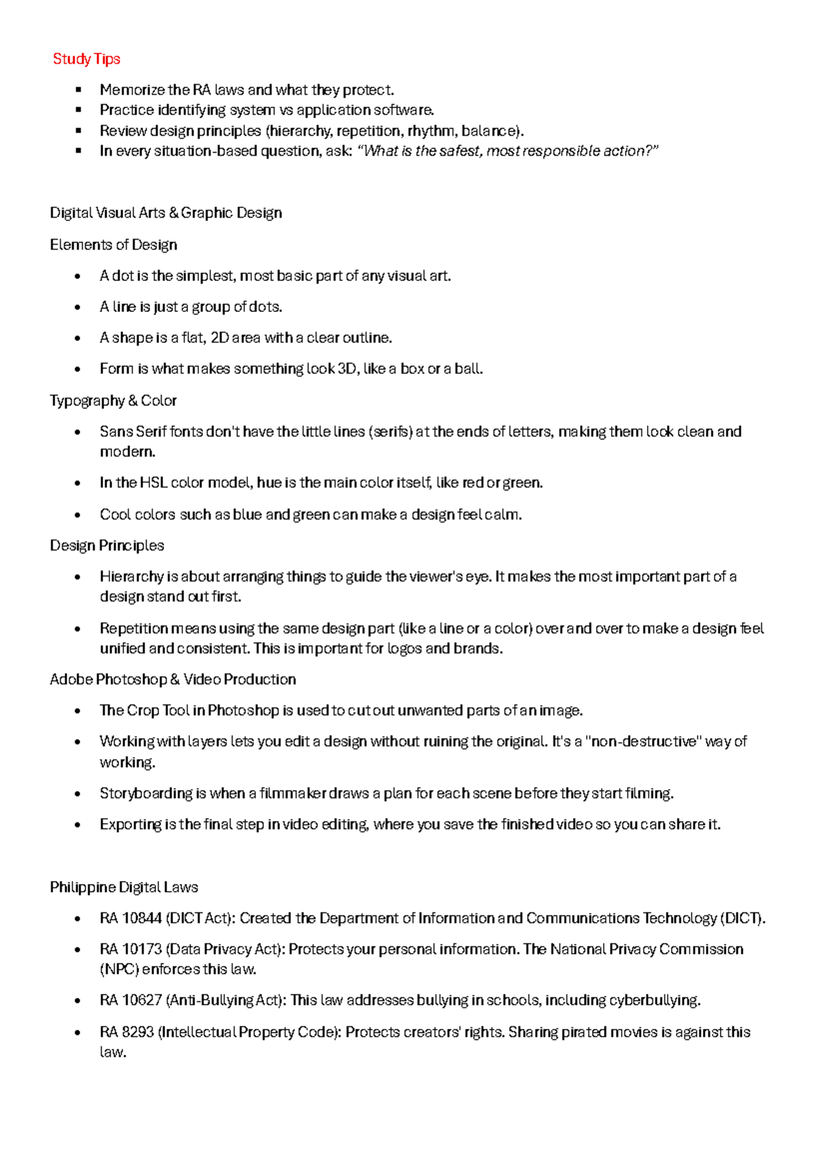 TLE 8 Final Exam Reviewer: RA Laws, Design Principles & Software - Studocu