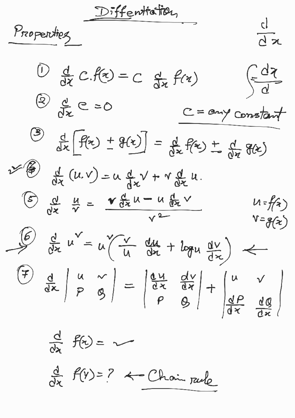 Differentiation Properties and Formulas - Notes 260109 22001 - Studocu