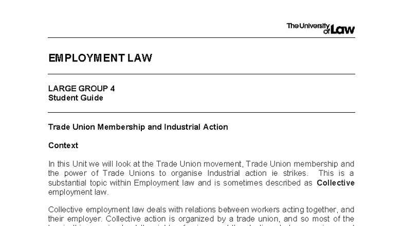 Employment Law LG04: Trade Union Membership & Industrial Action Guide ...