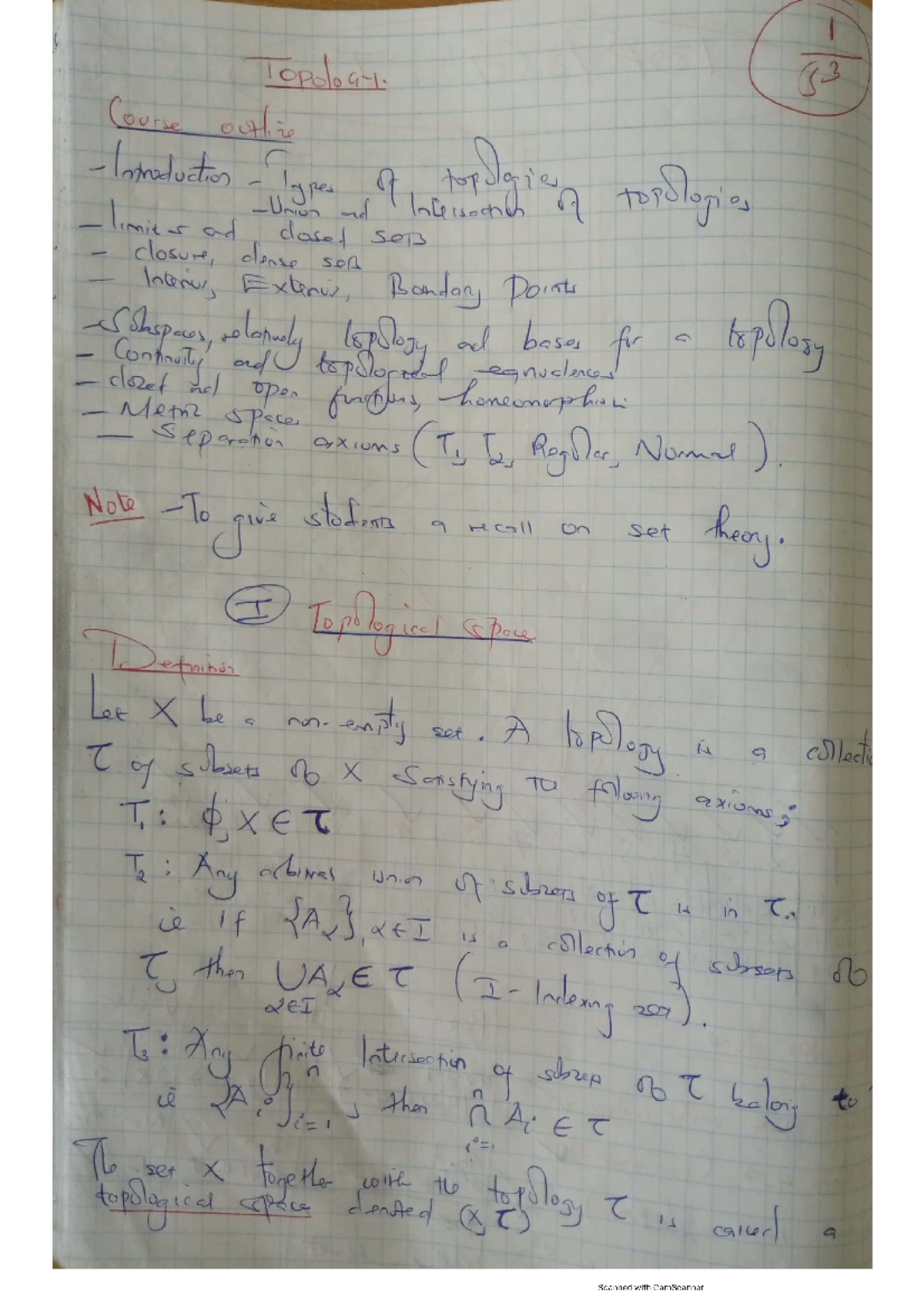 Topology Notes (MATH 207) - Comprehensive Overview of Open Sets and ...