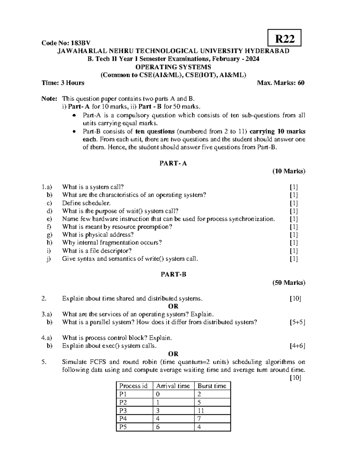 B.Tech II Year I Sem - Feb 2024 - Operating Systems Exam PYQs - Studocu