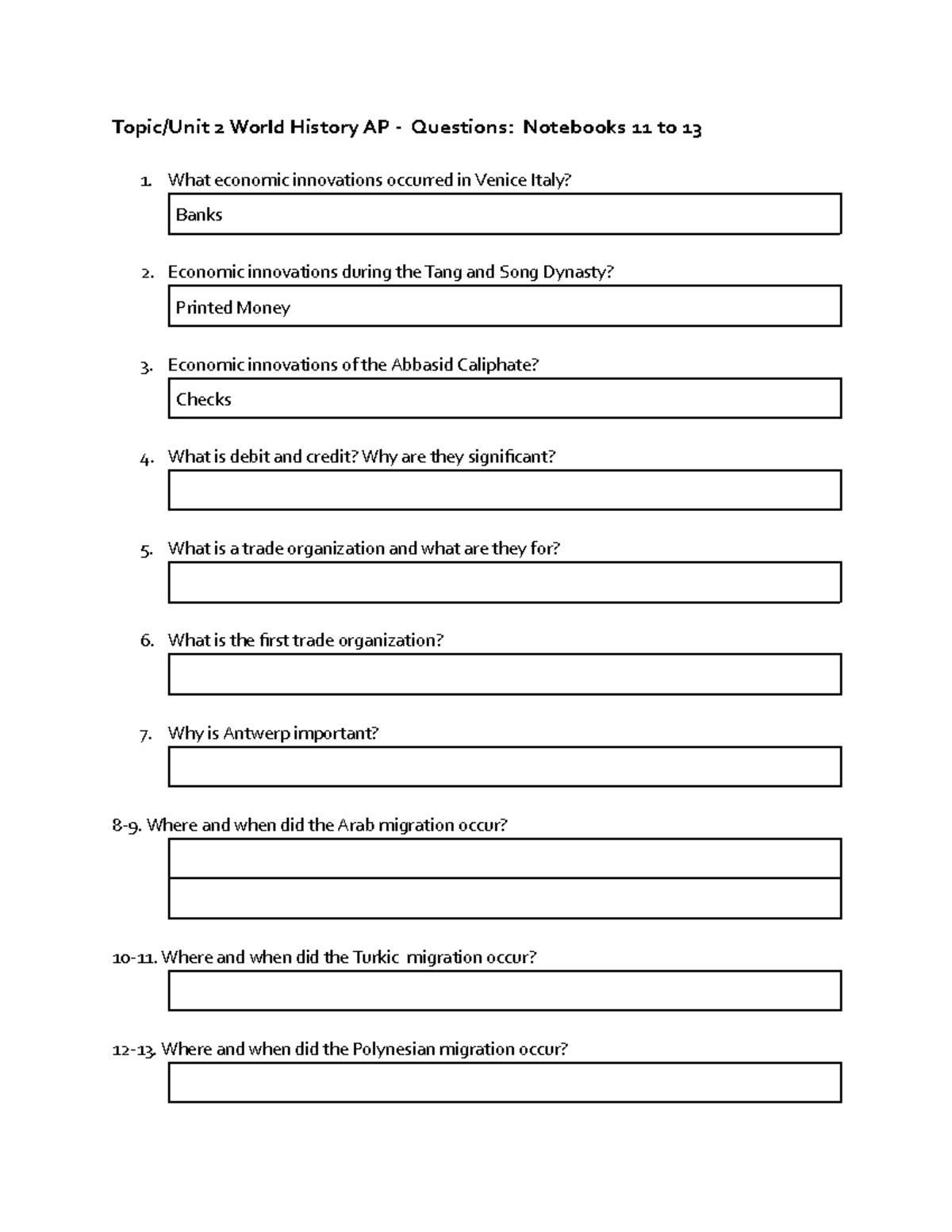 Unit 2 World History AP: Key Questions from Notebooks 11-13 - Studocu
