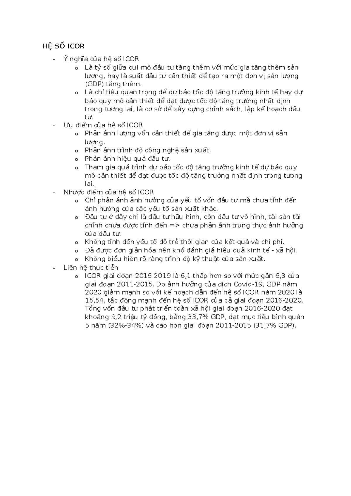KInh tế đầu tư bài tập - KInh tế đầu tư bài tập - HỆ SỐ ICOR Ý nghĩa ...