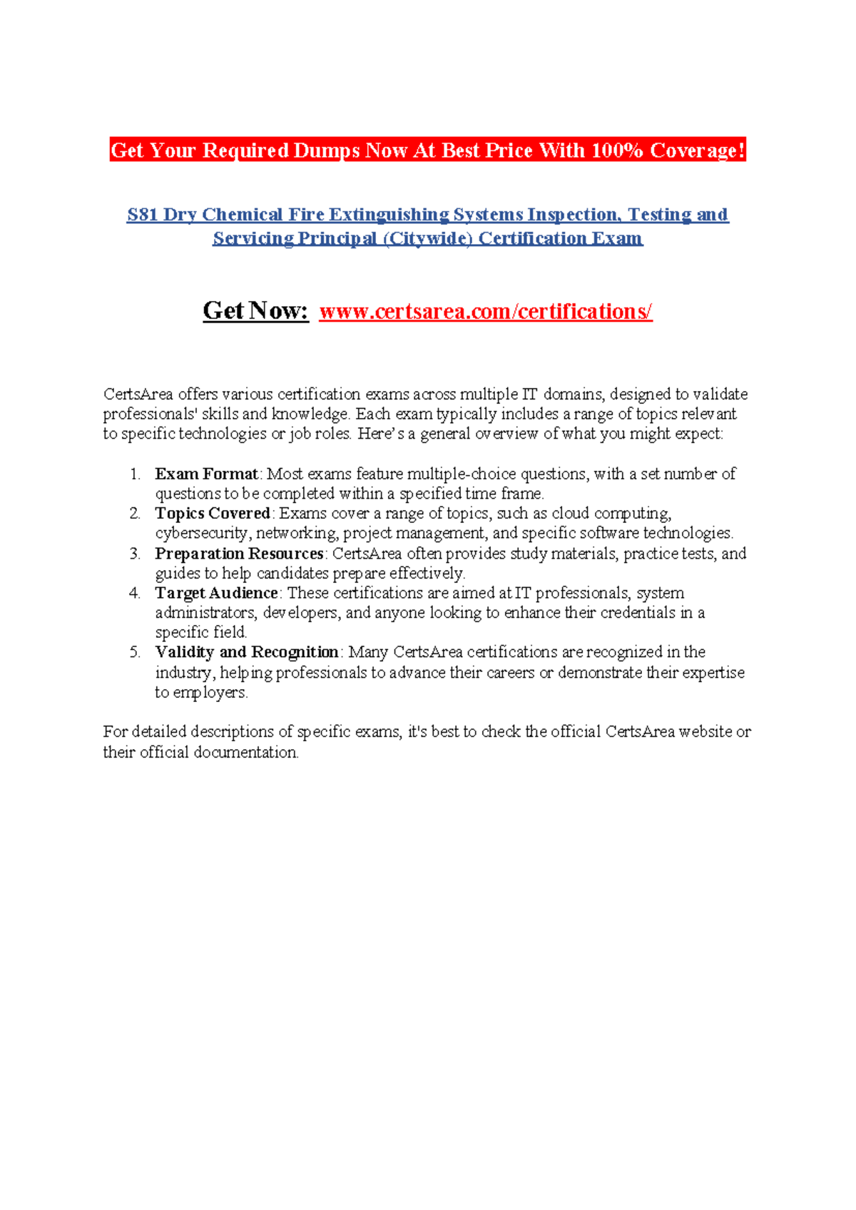 S81 Dry Chemical Fire Extinguishing Systems Cert Exam Overview - Studocu
