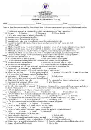 Science 9 Diagnostic Test - G-9 SCIENCE diagnostic test 1 / 2 Republic ...
