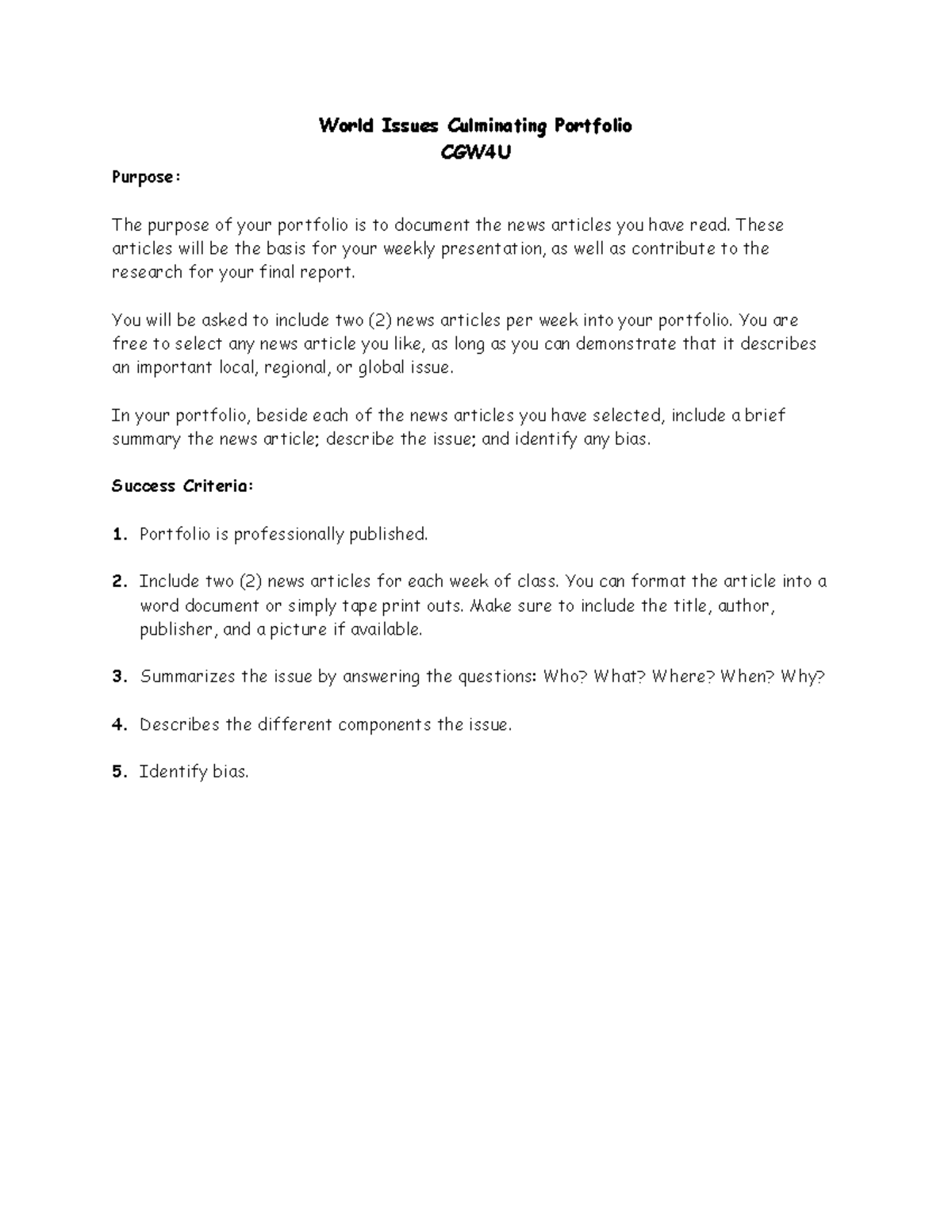 Culminating Portfolio - World Issues Culminating Portfolio CGW4U ...