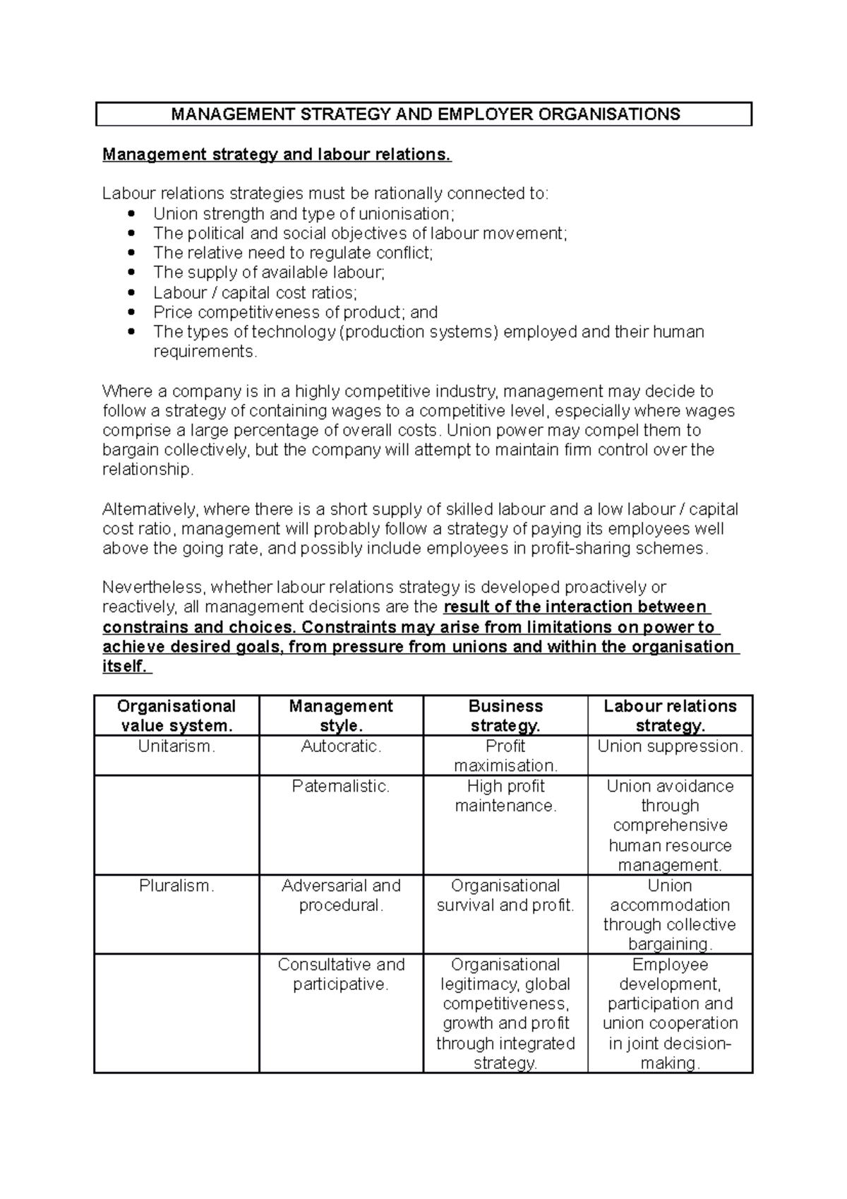 Management Strategy & Employer Organisations in Labour Relations ...
