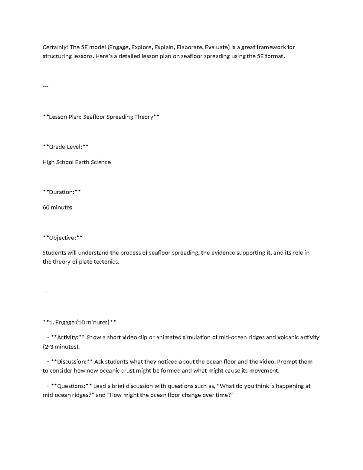 5E Lesson Plan: Understanding Seafloor Spreading in Earth Science - Studocu