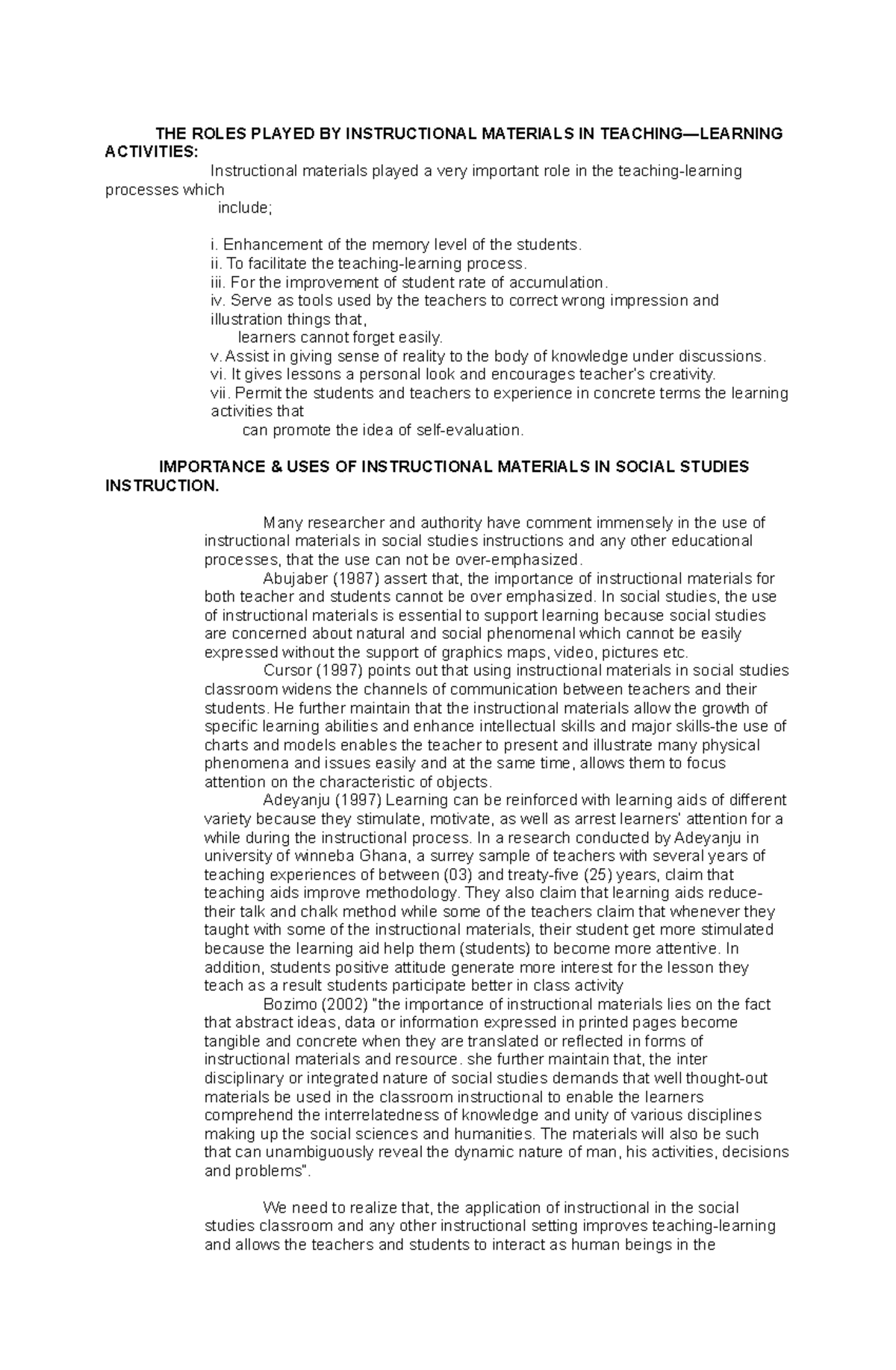 Production of Social Studies Instructional Materials - THE ROLES PLAYED ...