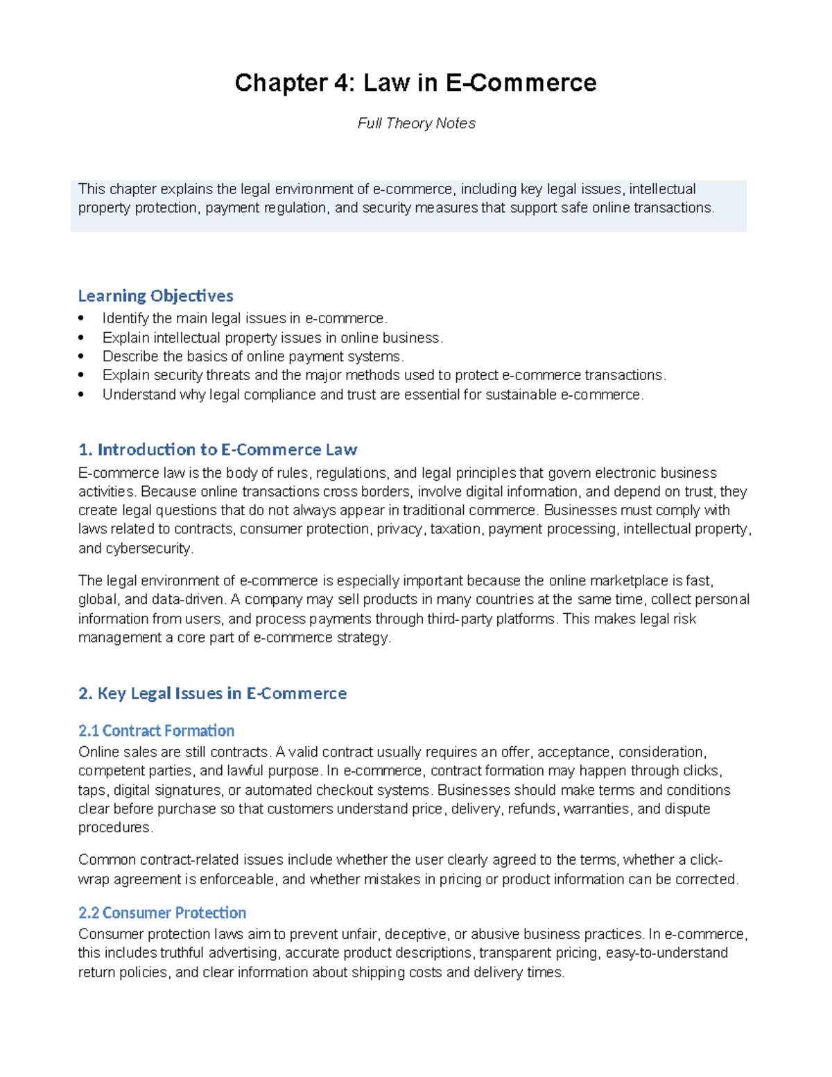 Chapter 4: Law in E-Commerce Theory Notes - Studocu