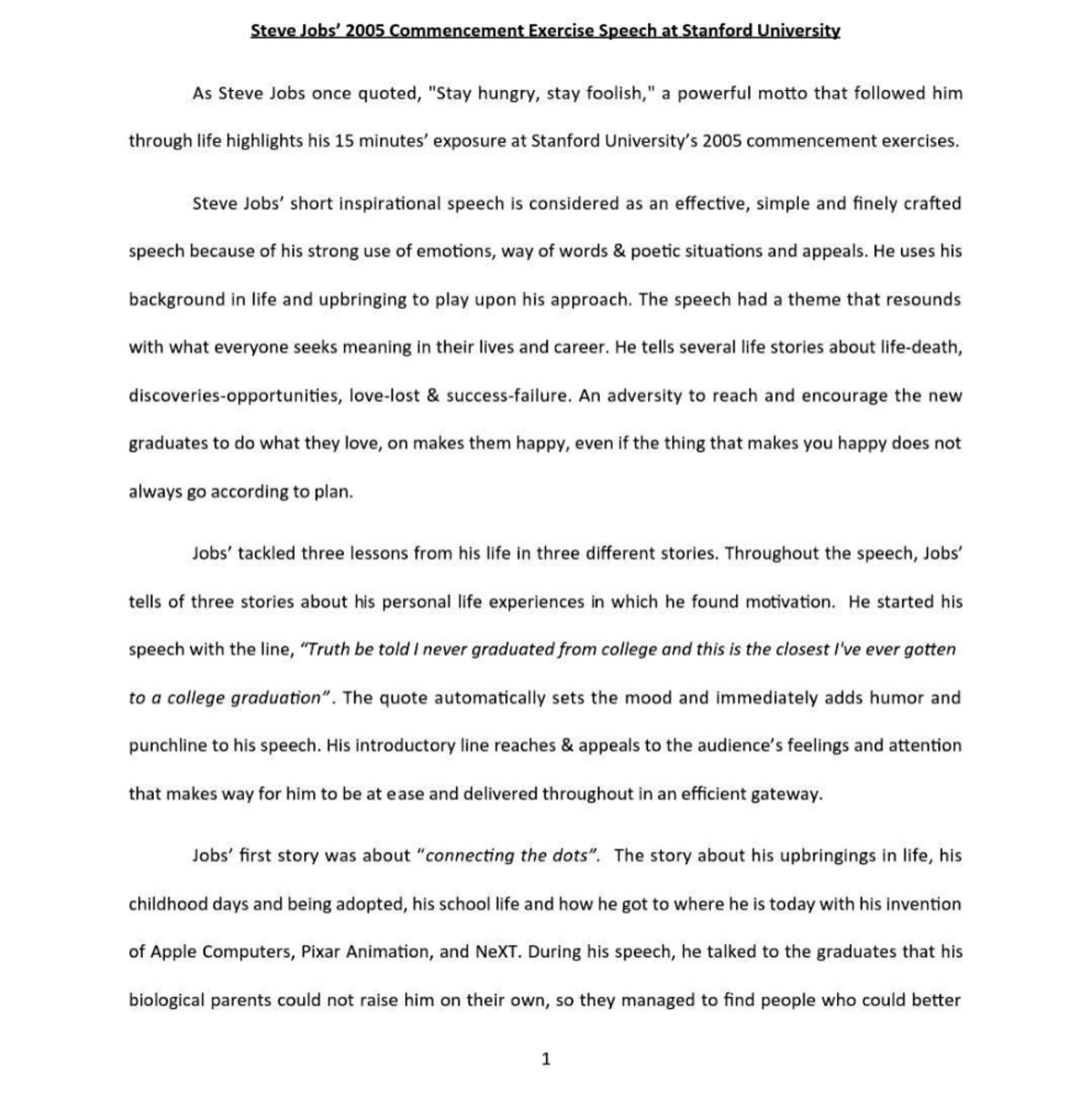 Steve Job's Speech - English - Steve Jobs' 2005 Commencement ...
