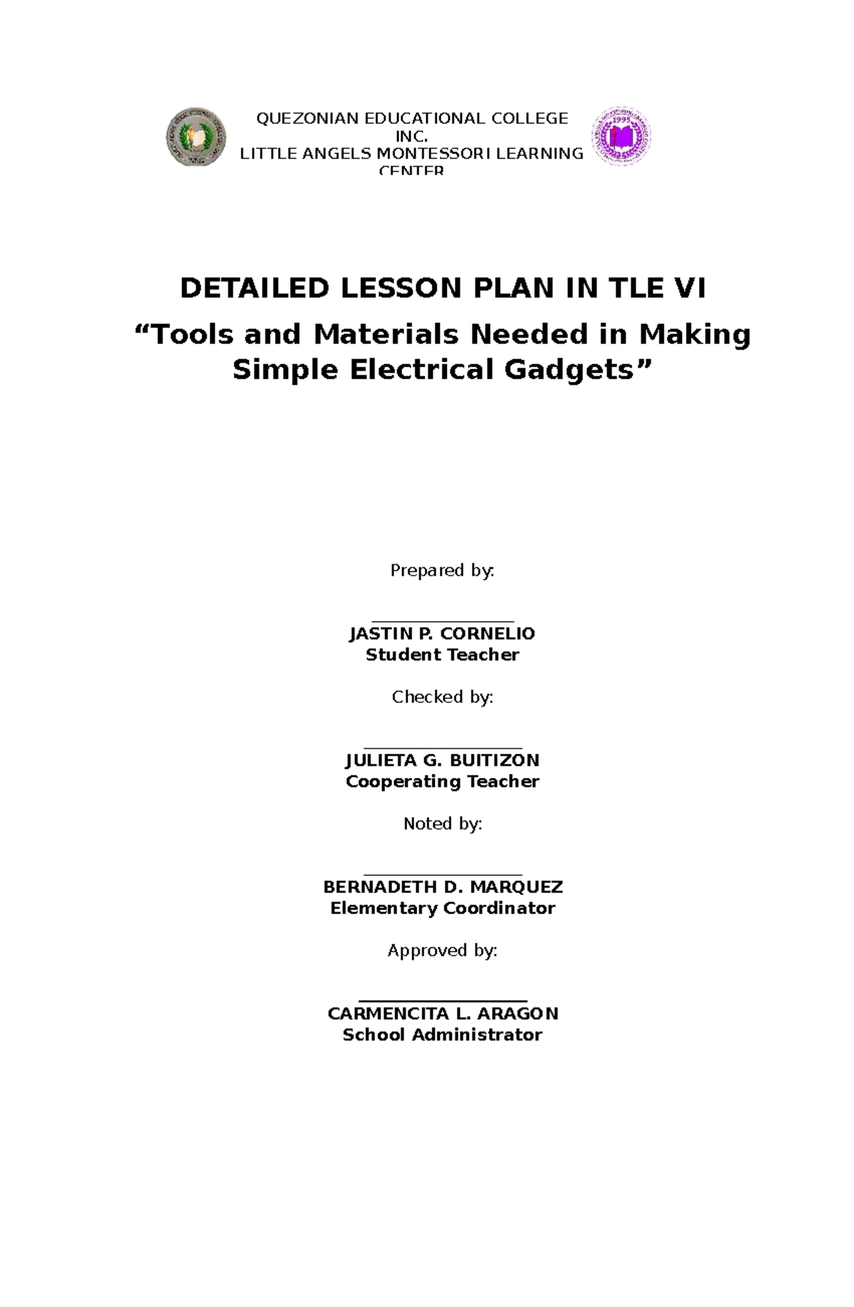 TLE VI Detailed Lesson Plan: Tools & Materials for Electrical Gadgets ...