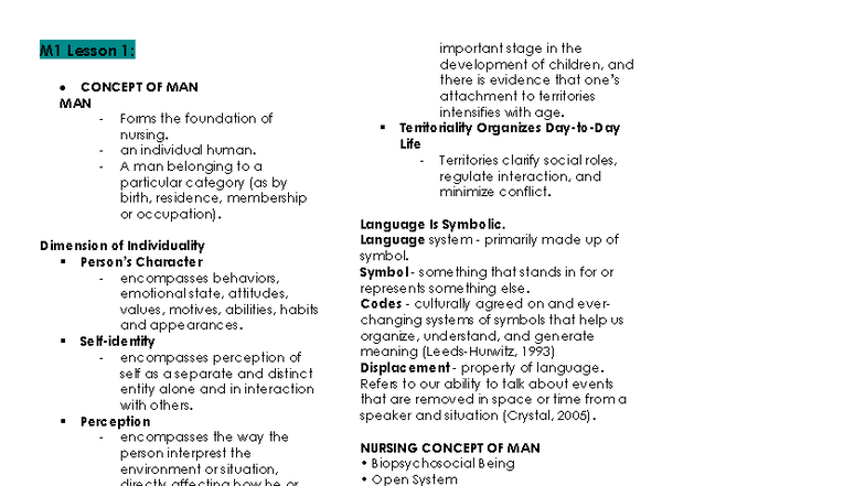 M1 Lesson 1: Understanding the Concept of Man in Nursing Fundamentals ...