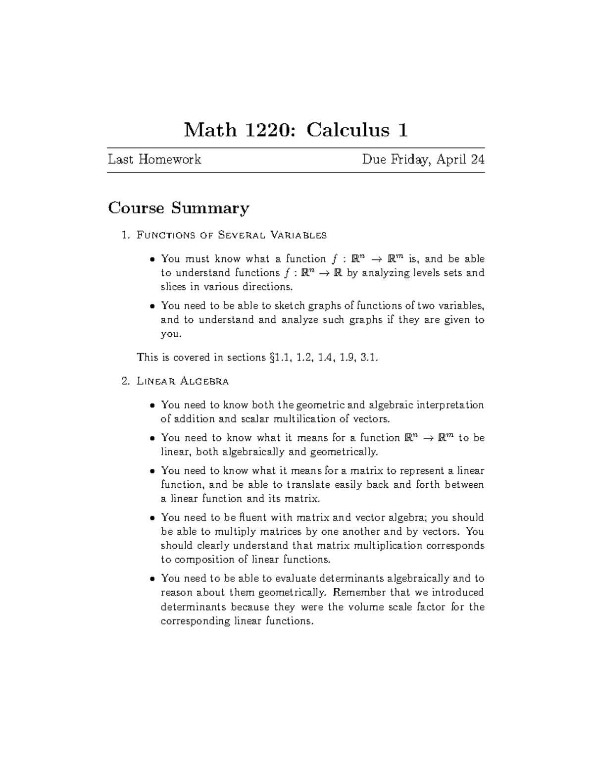 Math 1220 Final Exam Course Summary & Key Concepts Review - Studocu