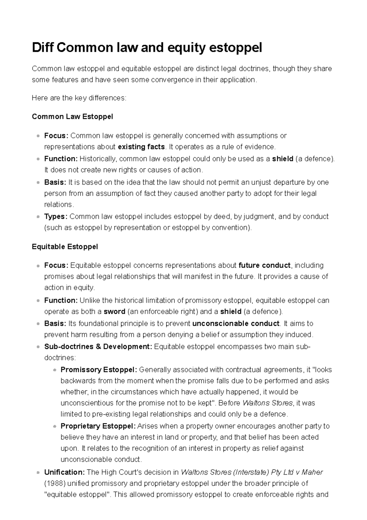 Differences Between Common Law and Equitable Estoppel - Studocu