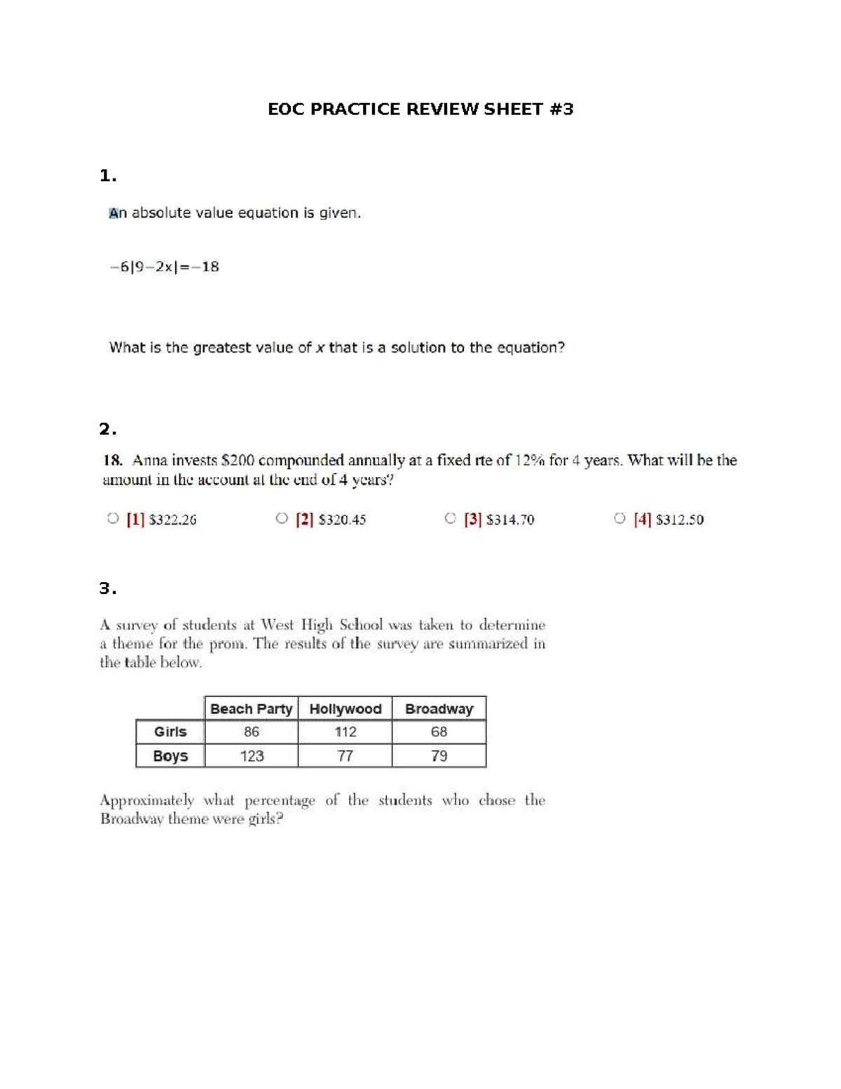 EOC Practice Review Sheet #3 for Exam Preparation - EOC PRACTICE REVIEW ...