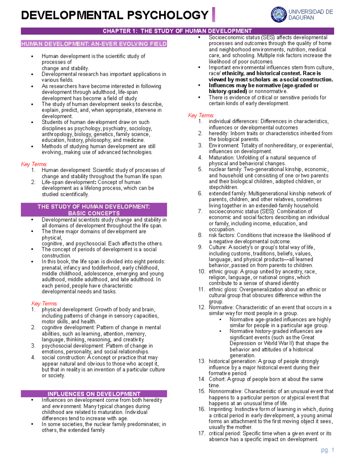 Developmental Psychology: Chapter 1 Summary (Papalia,2021 ...